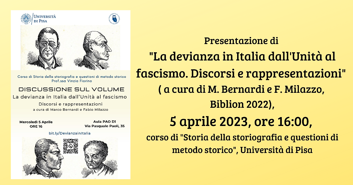 Presentazione di “La devianza in Italia dall’Unità al fascismo ...