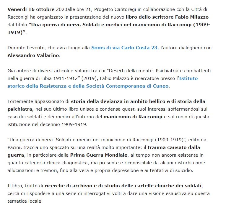 Articolo su “Il Carmagnolese” del 13 Ottobre 2020 – FABIO MILAZZO